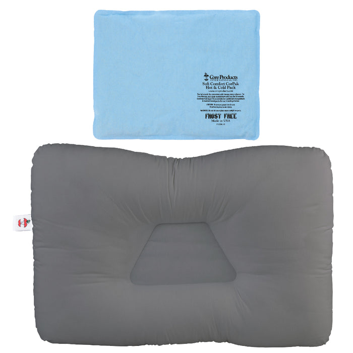 Tri-Core Cervical Pillow - Gray & Soft Comfort Hot & Cold CorPak Bundl