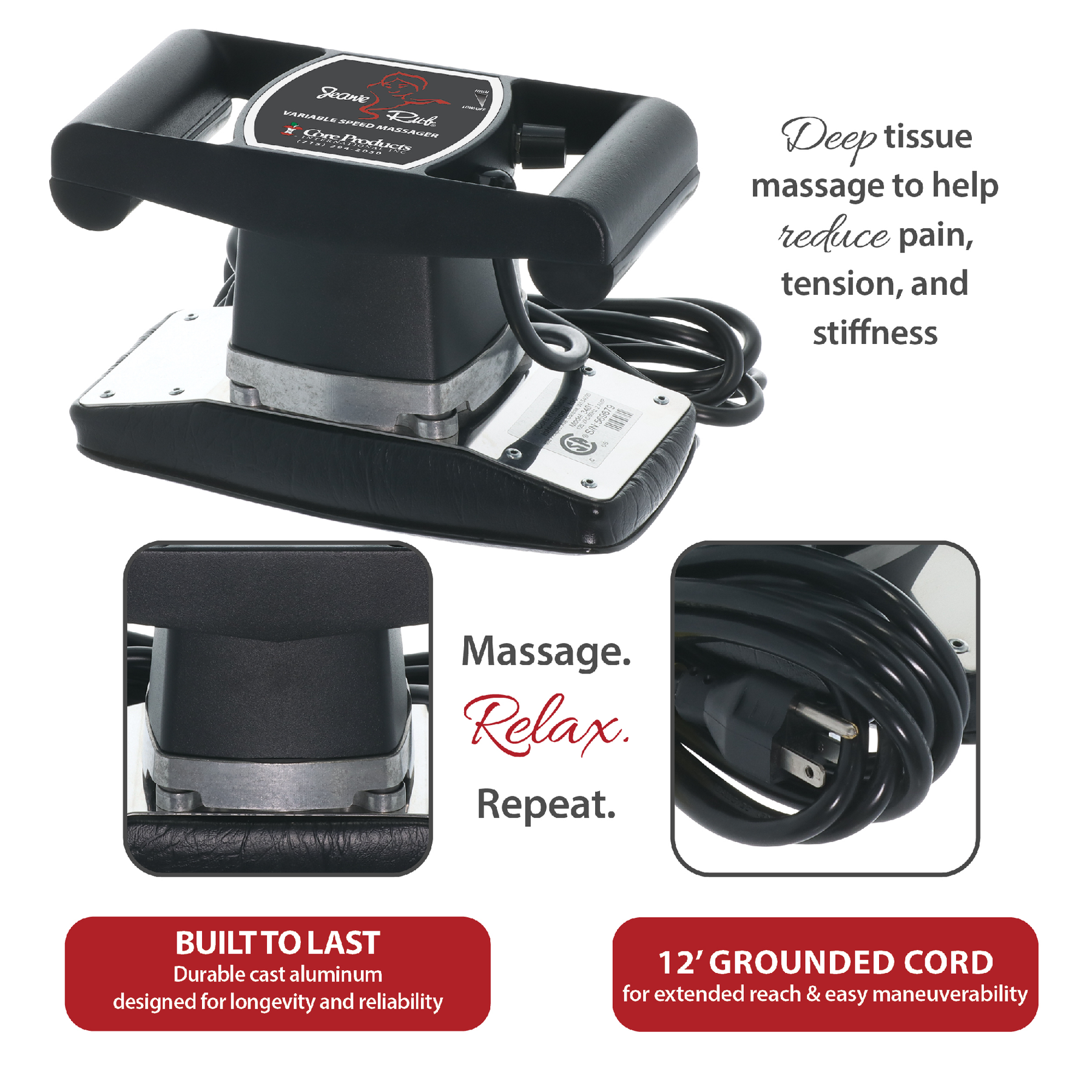 Jeanie Rub Variable Speed Back & Body Massager, Professional Quality
